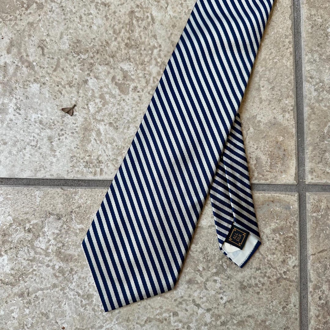 Deadstock 1970s Dark Blue & Silver Regimental Striped Silk Repp Tie ...
