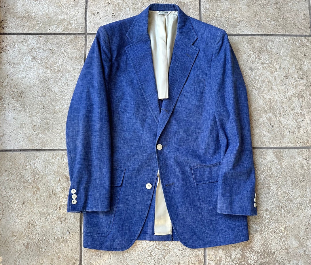 Vintage J. PRESS Blue Chambray Cotton Sack Sport Coat | 39 40 Long | 3/2 Roll Summer Ivy League ...