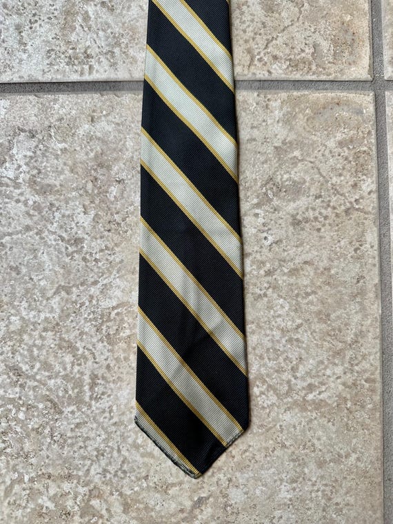 1960s BROOKS BROTHERS Black & Yellow Regimental Strip… - Gem