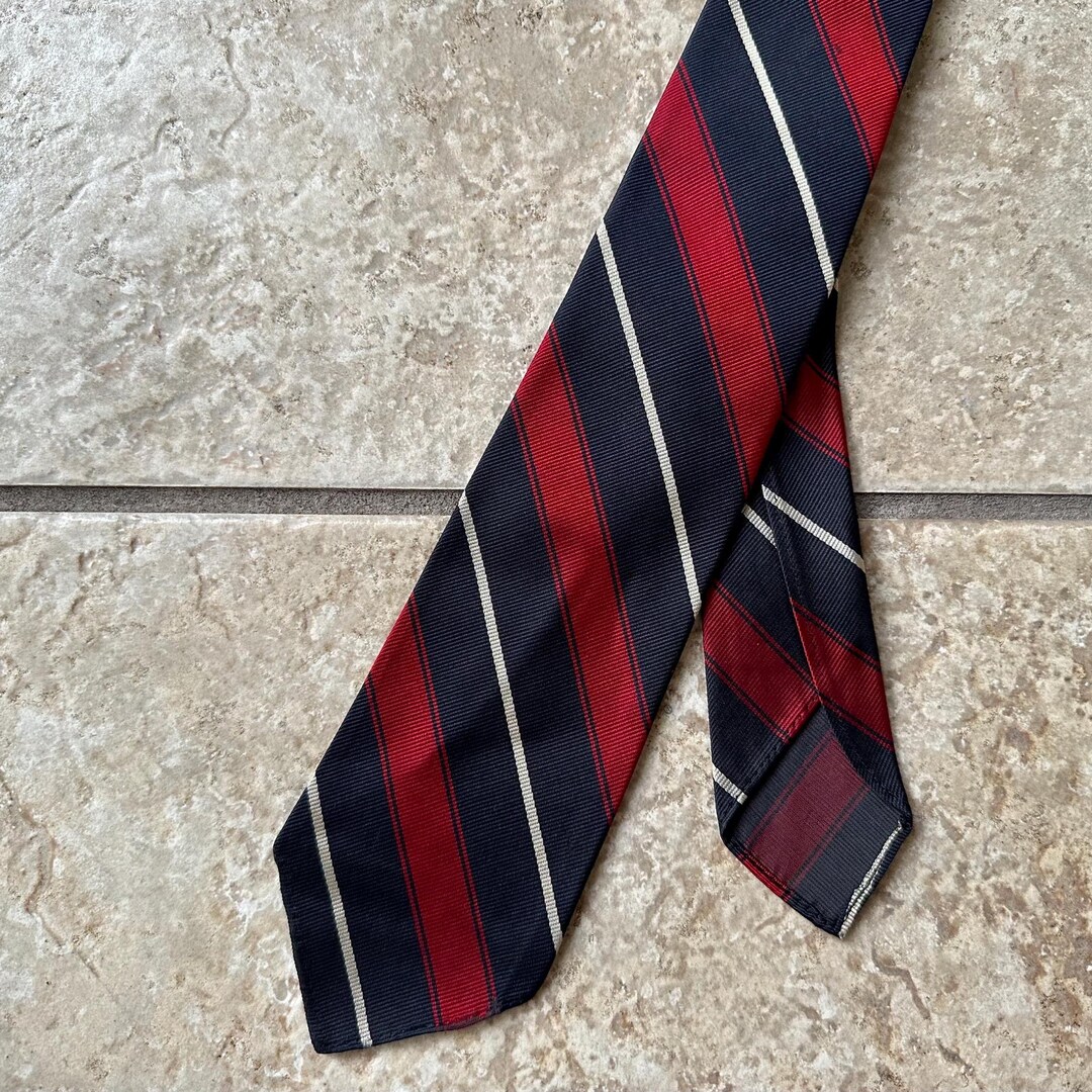 1960s BROOKS BROTHERS Red & Navy Blue Regimental Striped Silk Repp Tie | Untipped Ivy League ...