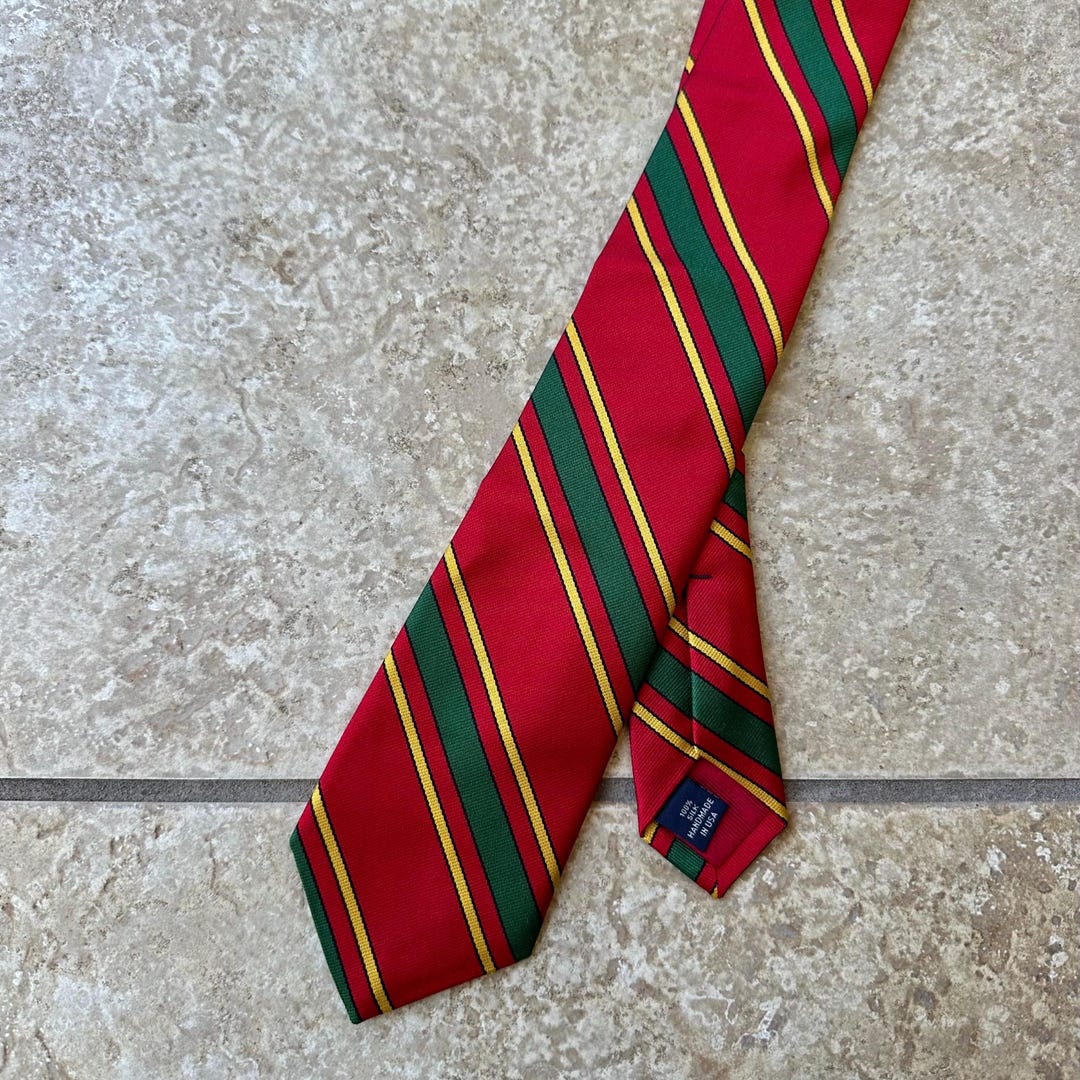 PAUL STUART Phineas Cole Red & Green Regimental Striped Silk Repp Tie ...