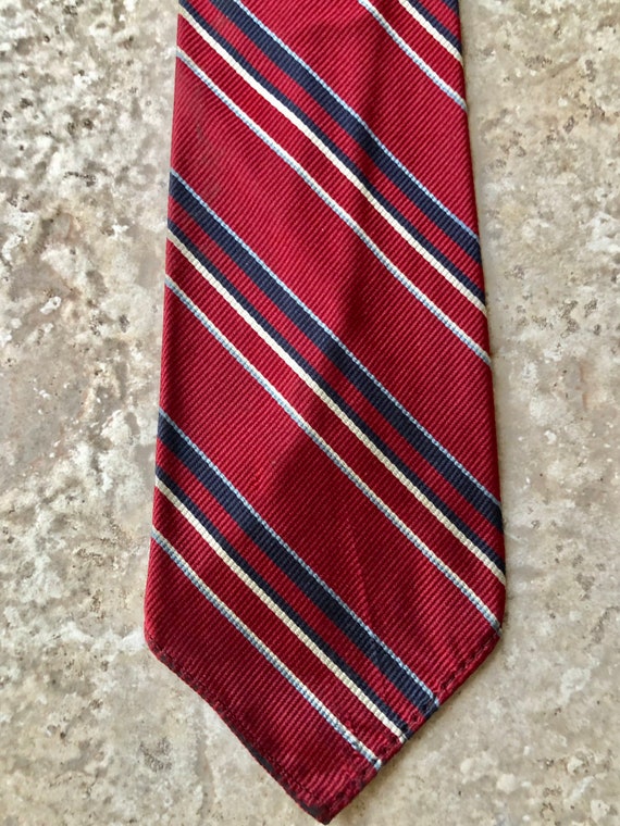 1950s 60s Red & Blue Regimental Striped Silk Repp Tie… - Gem