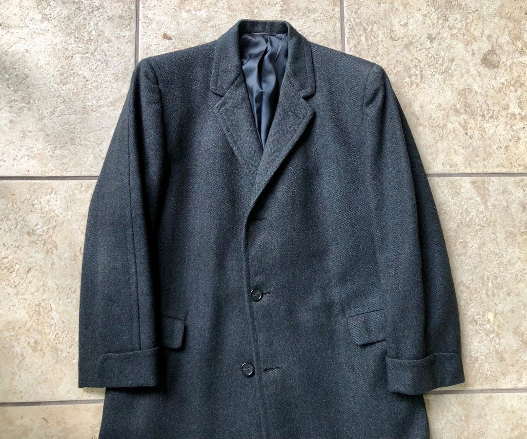 1960s Blue Herringbone Tweed Wool Sack Overcoat | 39 Short | Ivy League ...
