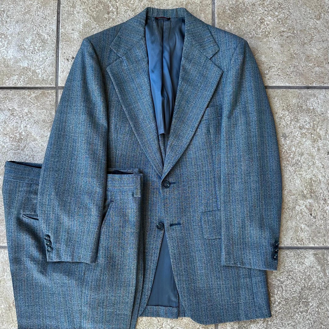 1970s Blue-gray Striped Worsted Wool Suit | 34 35 Regular | HART ...