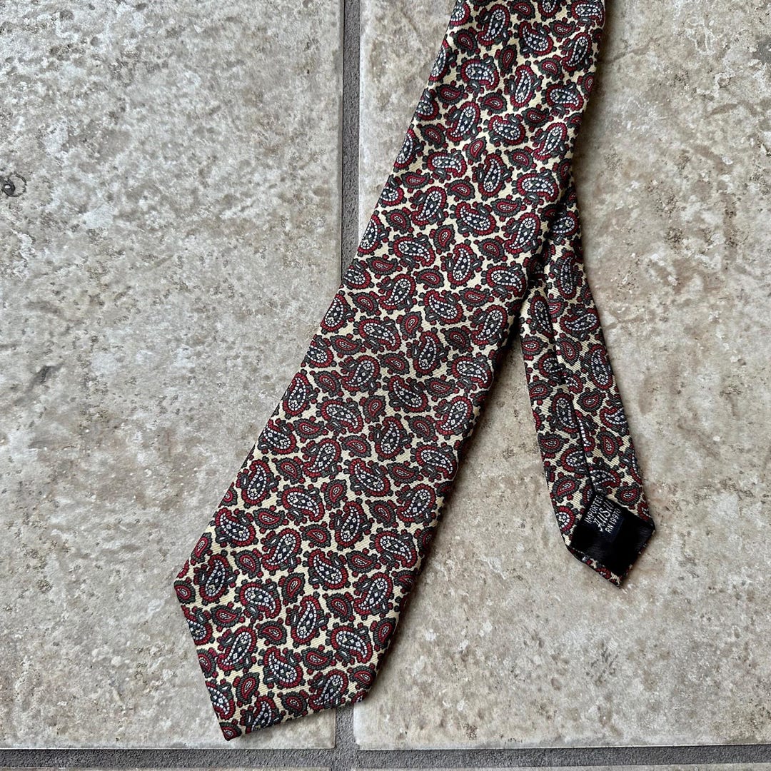 Vintage Pale Yellow & Red Paisley Silk Foulard Tie | Ivy League Trad - Etsy