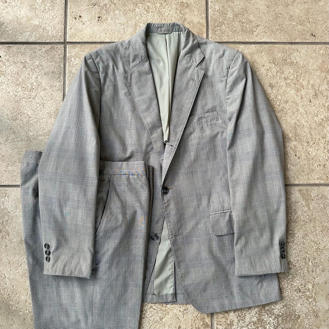 1960s HASPEL Gray Glen Plaid Wash-n-wear Sack Suit | 39 40 Regular | 3/ ...
