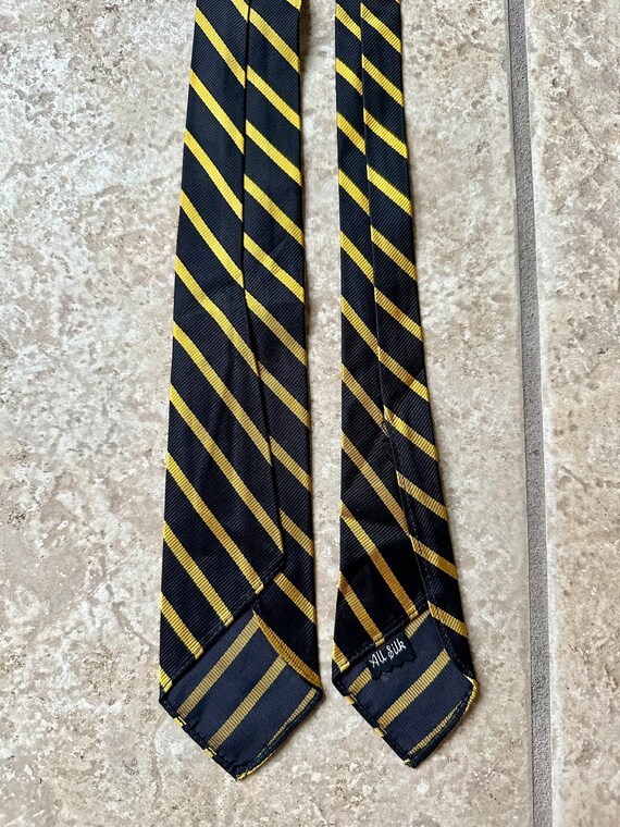 1960s Yellow & Black Regimental Striped Silk Repp Tie… - Gem