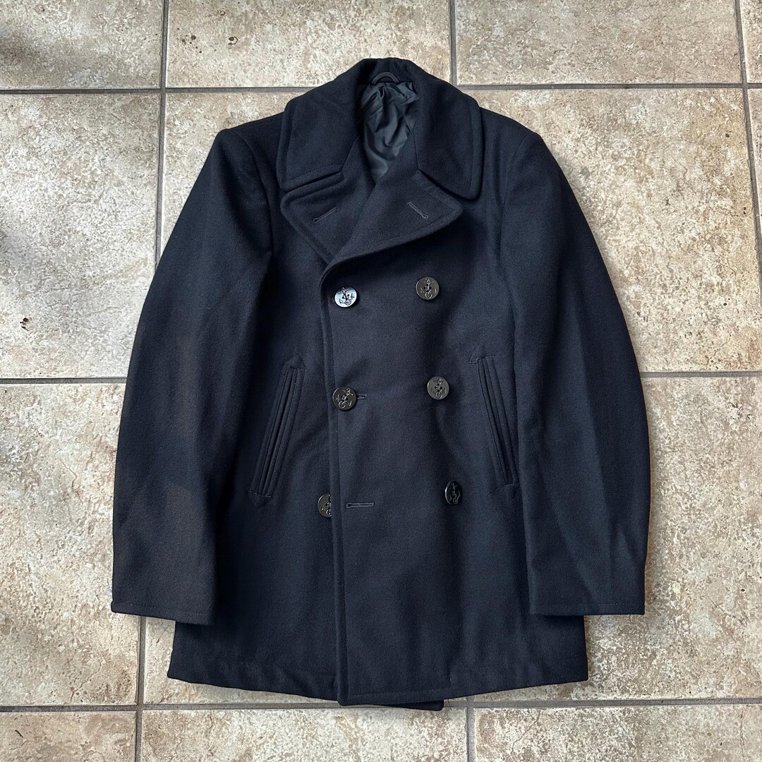 Vintage US NAVY Black Melton Wool Double Breasted Peacoat | Extra Small ...