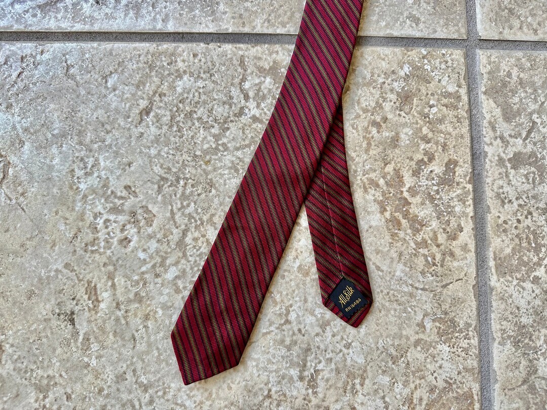 1960s Red & Olive Green Regimental Striped Silk Repp Tie | Ivy League Trad - Etsy