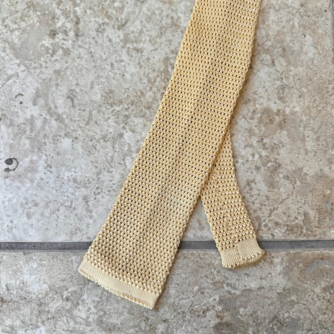 Vintage LANDS END Yellow Silk Knit Tie | Ivy League Trad - Etsy