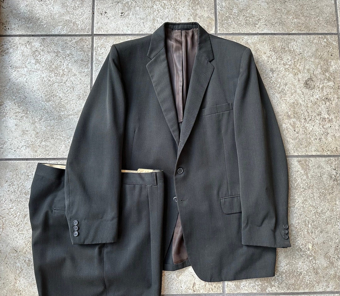 1950s Olive Green Plaid Worsted Wool Suit 39 40 Regular TIMELEY CLOTHES ...