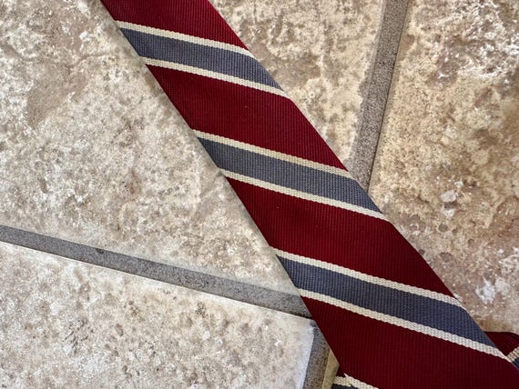 1960s BROOKS BROTHERS Red Regimental Striped Silk Rep… - Gem