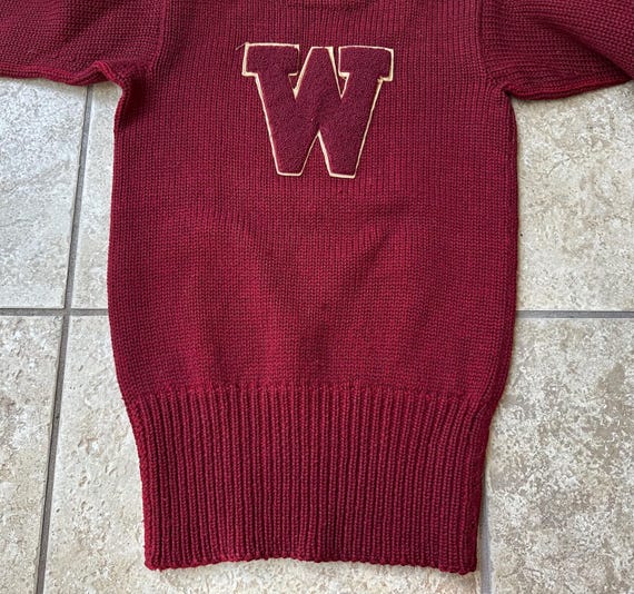1950s Red Wool Crewneck Varsity Sweater | Extra Small… - Gem