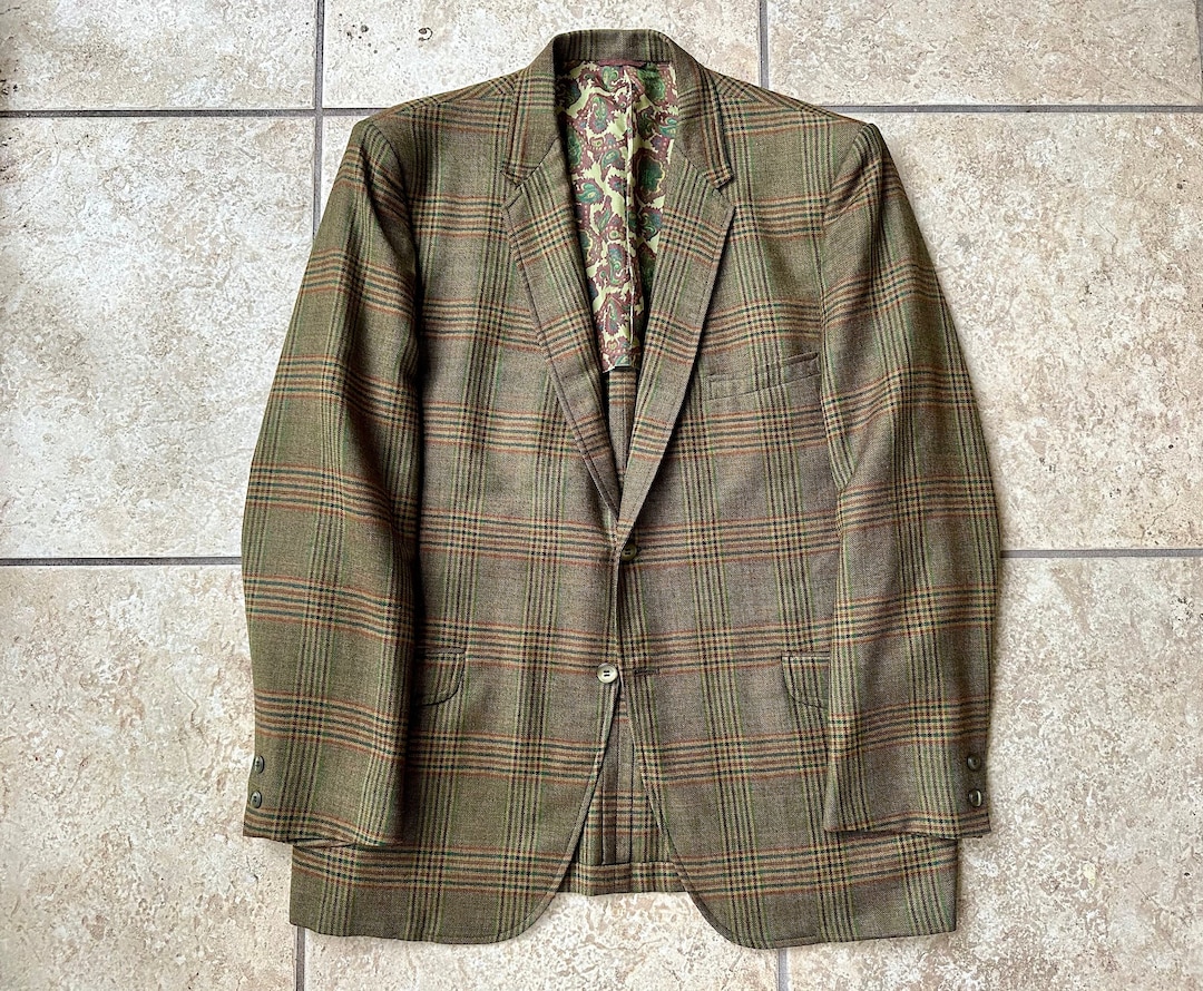 1960s CLUBMAN Brown & Green Plaid Wool Sack Sport Coat 42 Regular ...