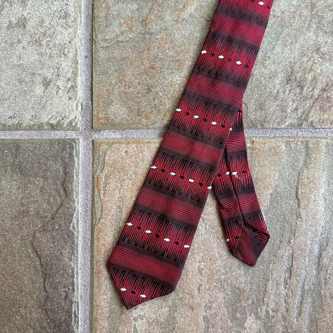 1960s Red & Black Atomic Silk Blend Tie | Ivy League Trad - Etsy