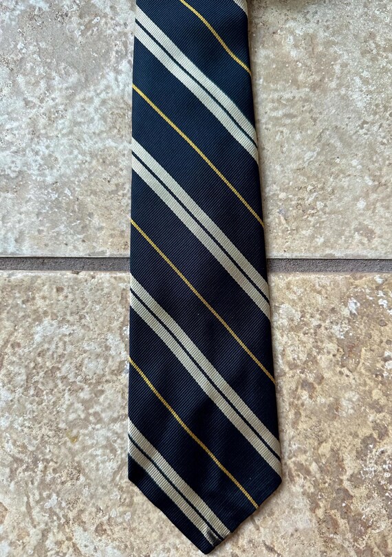 1960s Navy Blue & Silver Regimental Striped Silk Tie … - Gem