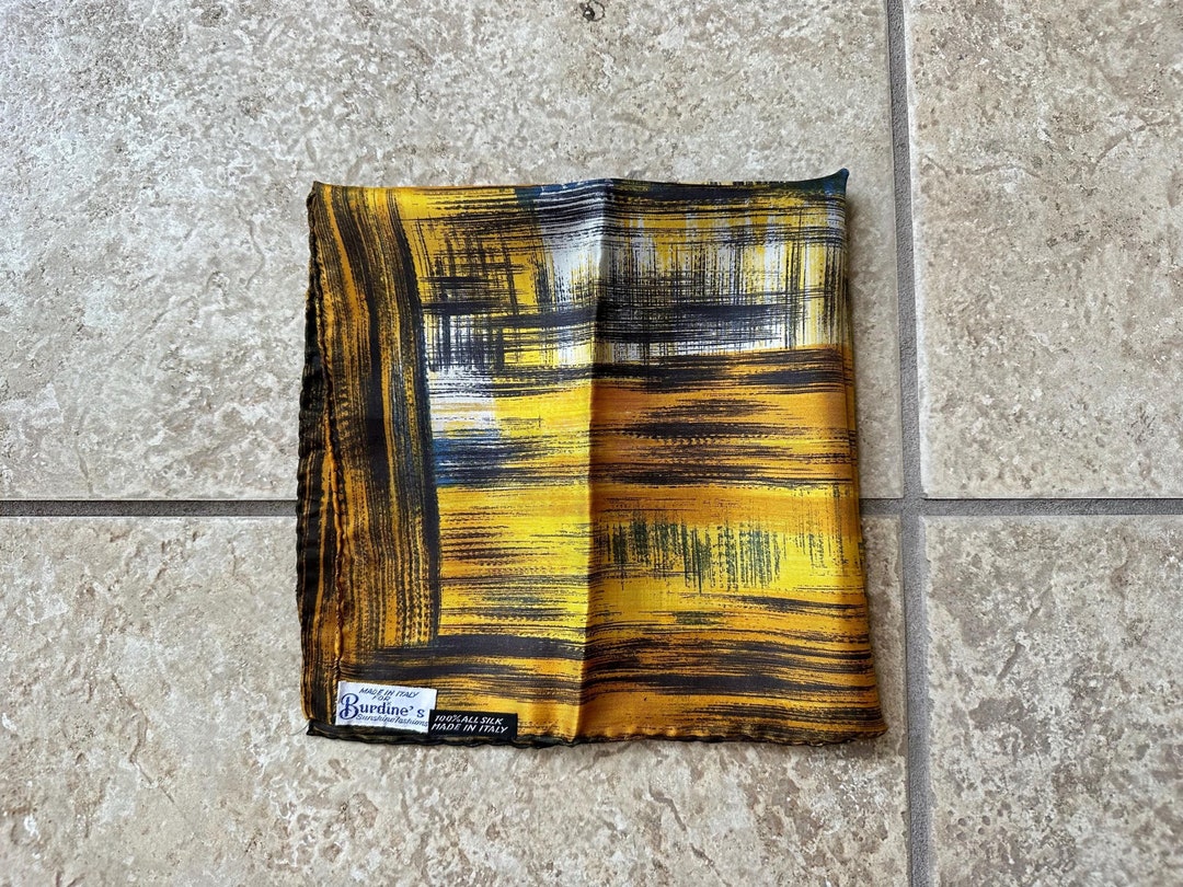 1960s Yellow Abstract Print Silk Foulard Pocket Square 18.5 X 18.5 ...