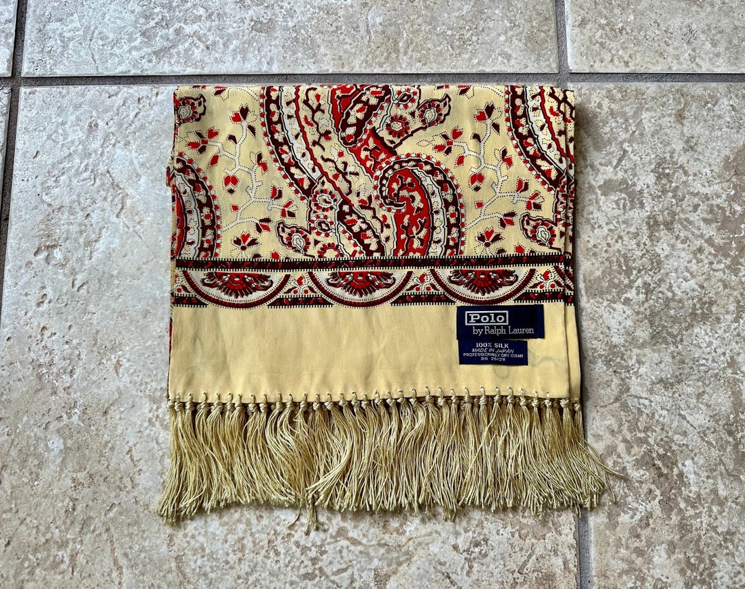 Vintage POLO RALPH LAUREN Yellow & Red Paisley Silk Foulard Scarf Ivy ...