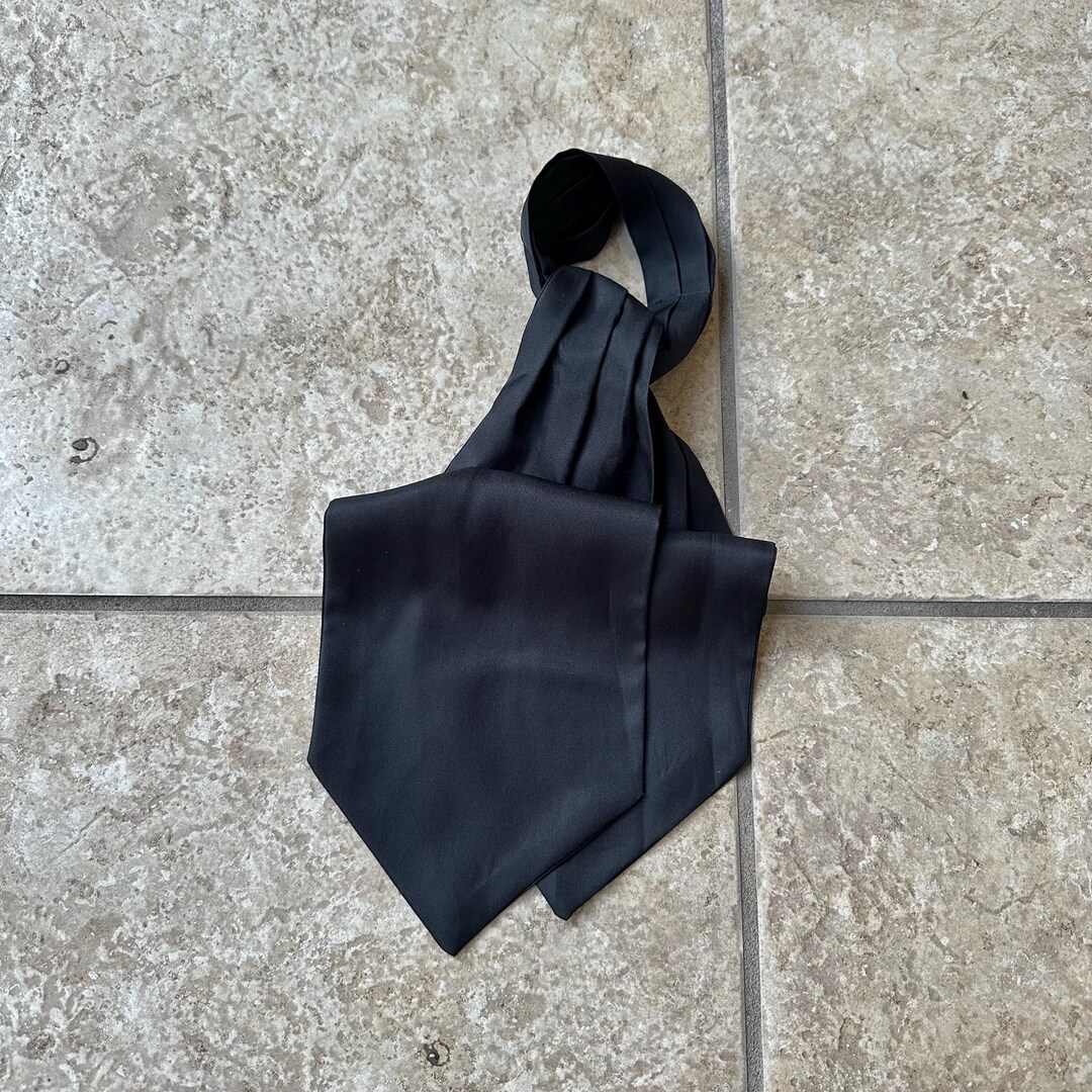 Vintage Black Silk Foulard Ascot | Made in Italy Suit Accessory Ivy ...