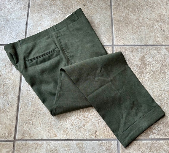 1960s Green Worsted Wool Trousers | 34 x 28 | Ivy Lea… - Gem