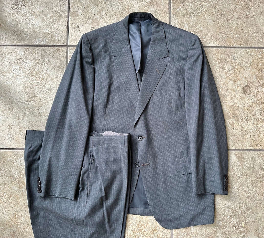 Vintage OXXFORD CLOTHES Gray Pinstripe Worsted Wool Suit | 40 Regular ...