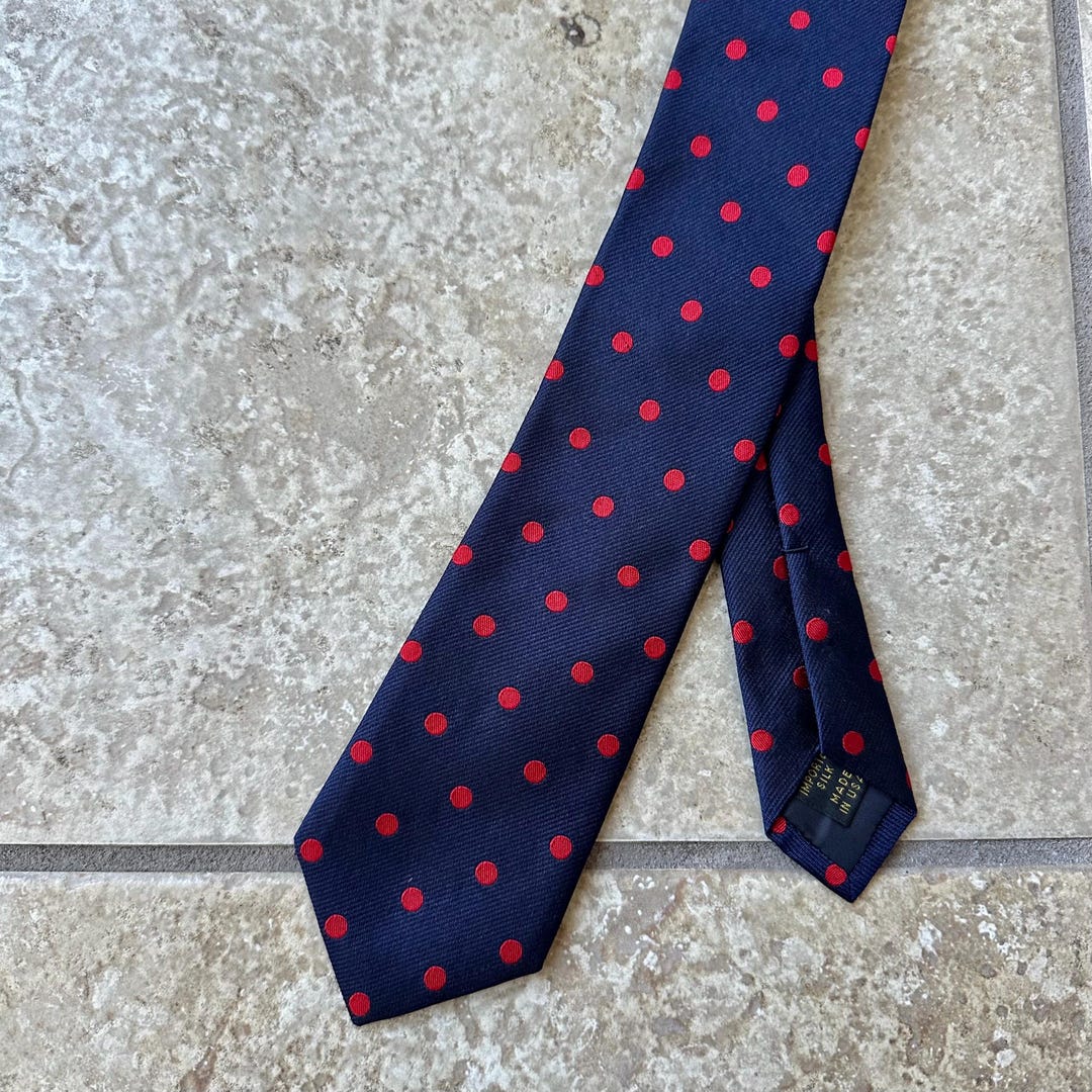 Vintage Dark Blue & Red Dot Silk Repp Tie | Made in USA - Etsy