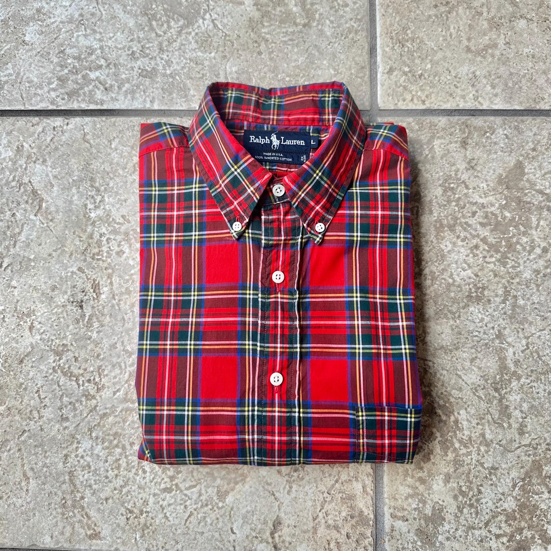 Vintage POLO RALPH LAUREN Red Plaid Cotton Button Down Shirt | Large ...