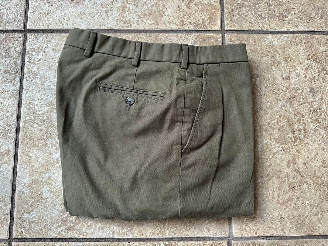 HERTLING Olive Green Cotton Canvas Trousers | Size 34 | Ivy League Trad ...