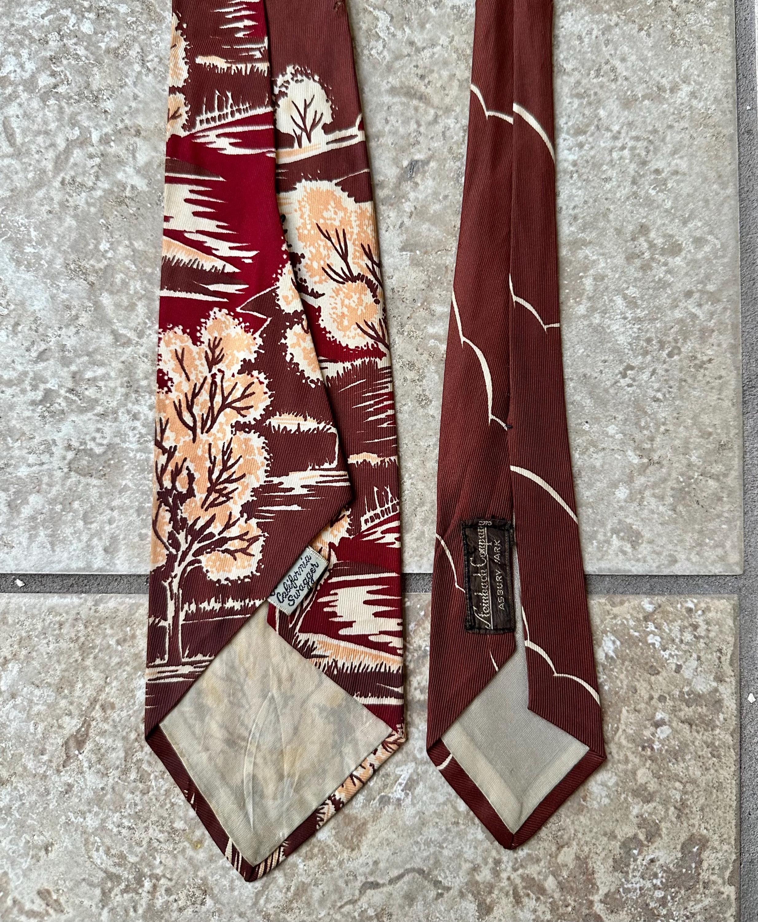 1940s Red Printed Rayon Tie | ROYALIST Art Deco Trad - Etsy