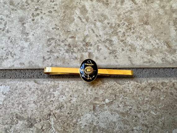 1960s Gold Brass Tie Bar w/ Naval Inlay | Anchor Moti… - Gem
