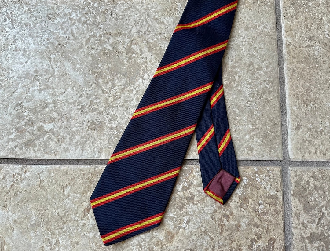 1970s Navy Blue & Yellow Striped Repp Tie | Made in England Ivy League Trad - Etsy