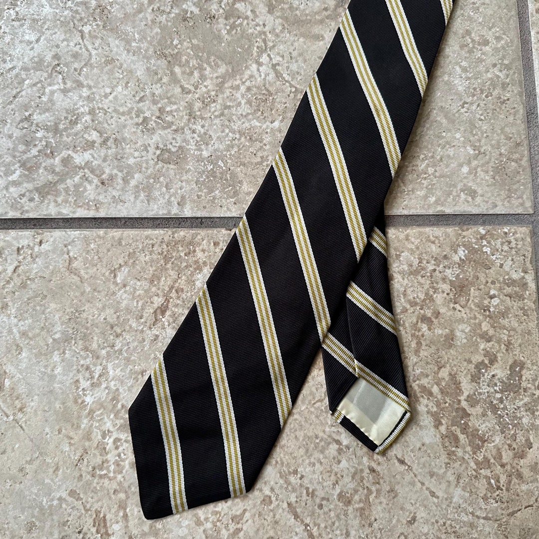 Vintage BROOKS BROTHERS Black & Gold Regimental Striped Silk Repp Tie | Ivy League Trad - Etsy