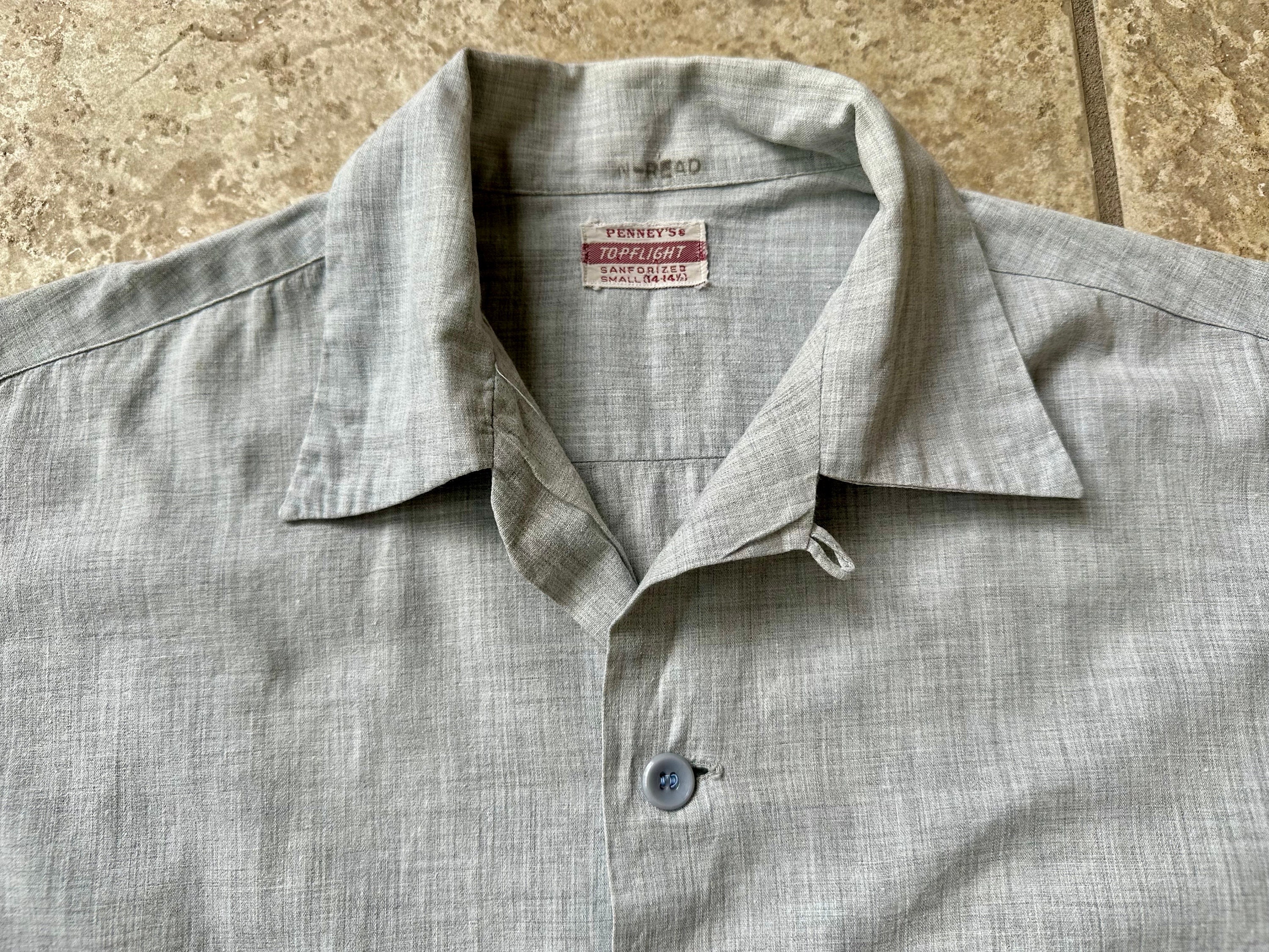 1950s PENNEY'S TOPFLIGHT Gray Cotton Loop Collar Shirt 1950s PENNEY'S TOPFLIGHT Gray Cotton Loop Collar Shirt