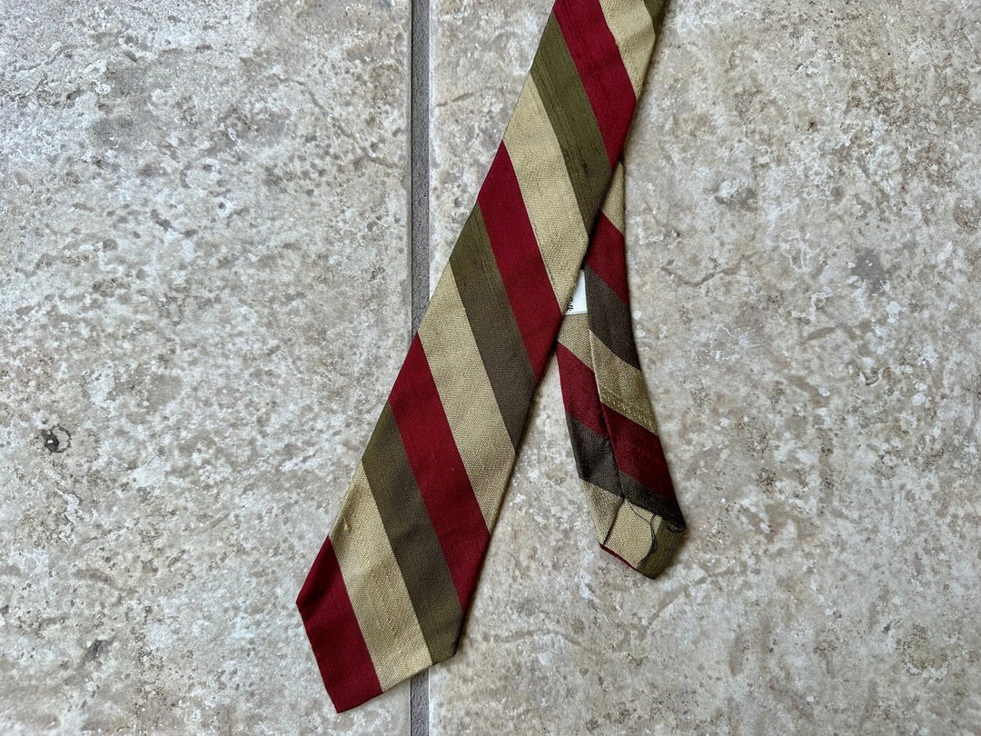 1960s Red & Gold Regimental Striped Shantung Silk Tie Ivy League Trad - Etsy