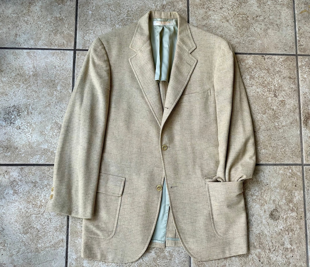1970s BROOKS BROTHERS Cream Plaid Wool Linen Sack Sport Coat 40 41 Long ...