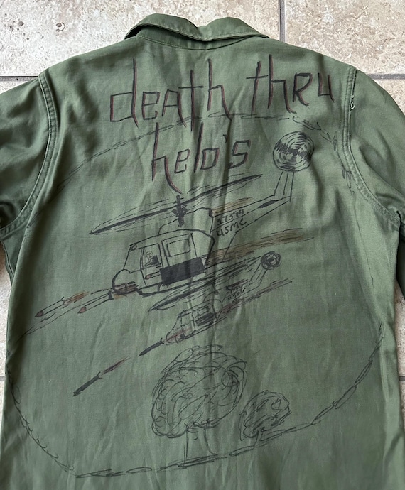 1960s USMC OG-107 Shirt w/ Hand Drawn Back | 15.5 - 3… - Gem