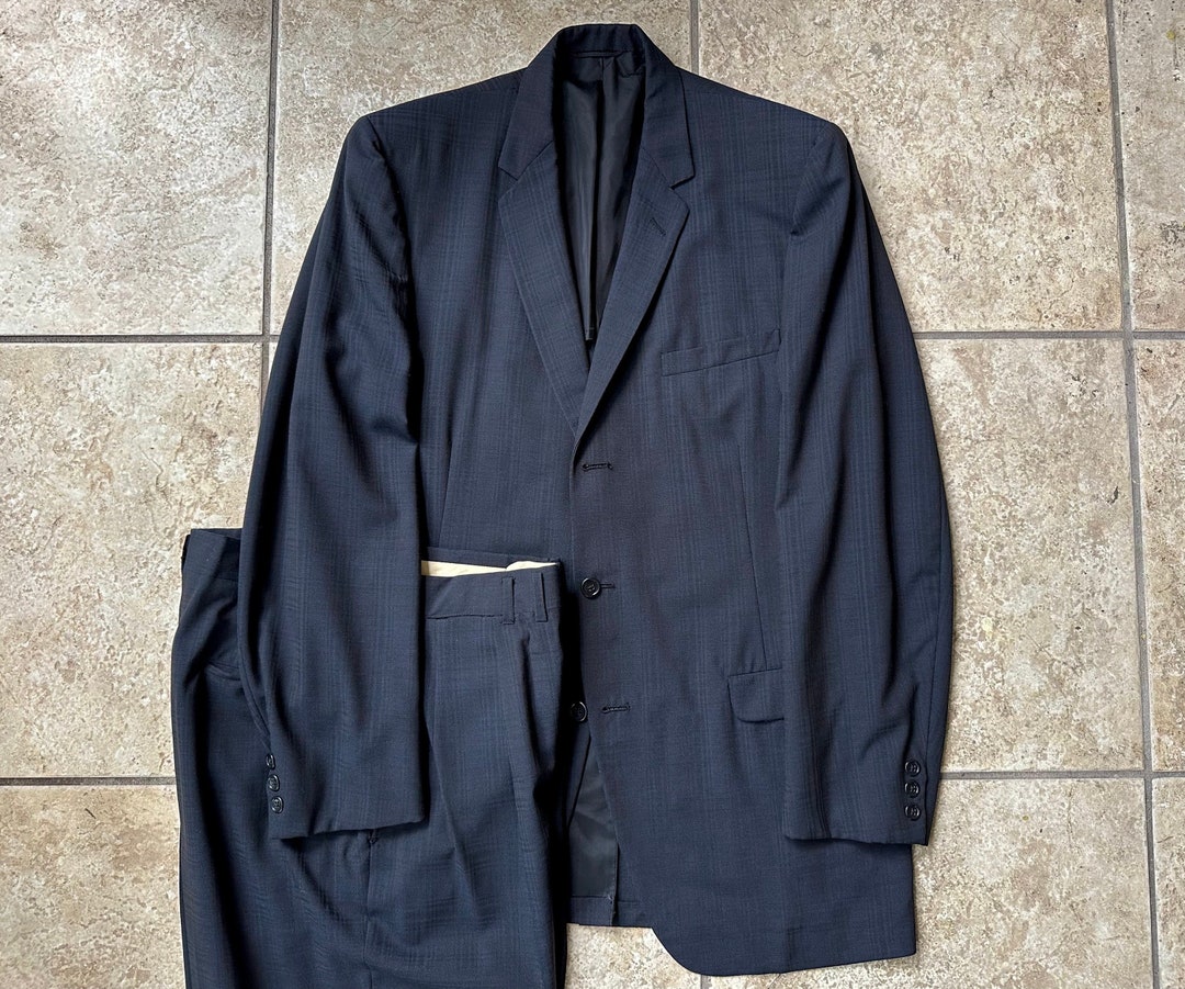 1950s Dark Blue Plaid Worsted Wool Suit | 40 Long | HART SCHAFFNER MARX ...
