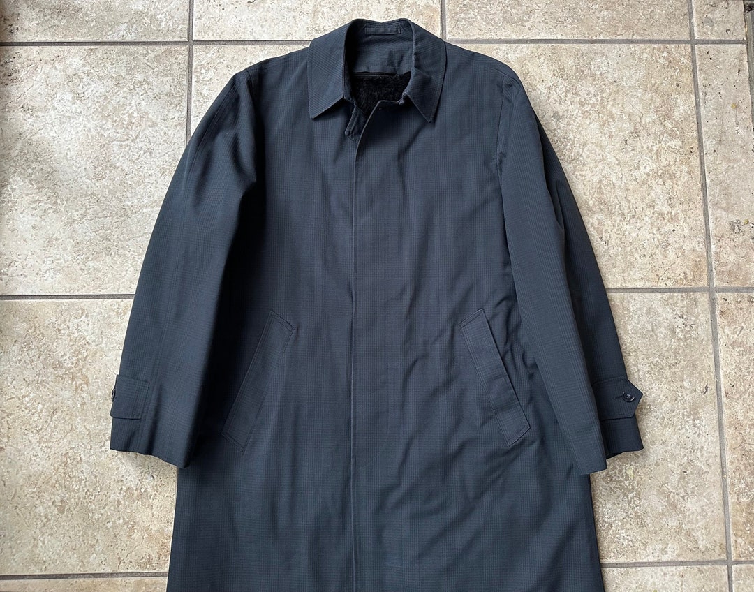 1960s SEARS Dark Blue Plaid Poplin Sack Raincoat W/ Removable Lining 36 ...