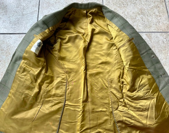 1970s BLADES Olive Green Windowpane Hopsack Tweed Bes… - Gem