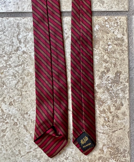 1960s Red & Olive Green Regimental Striped Silk Repp … - Gem