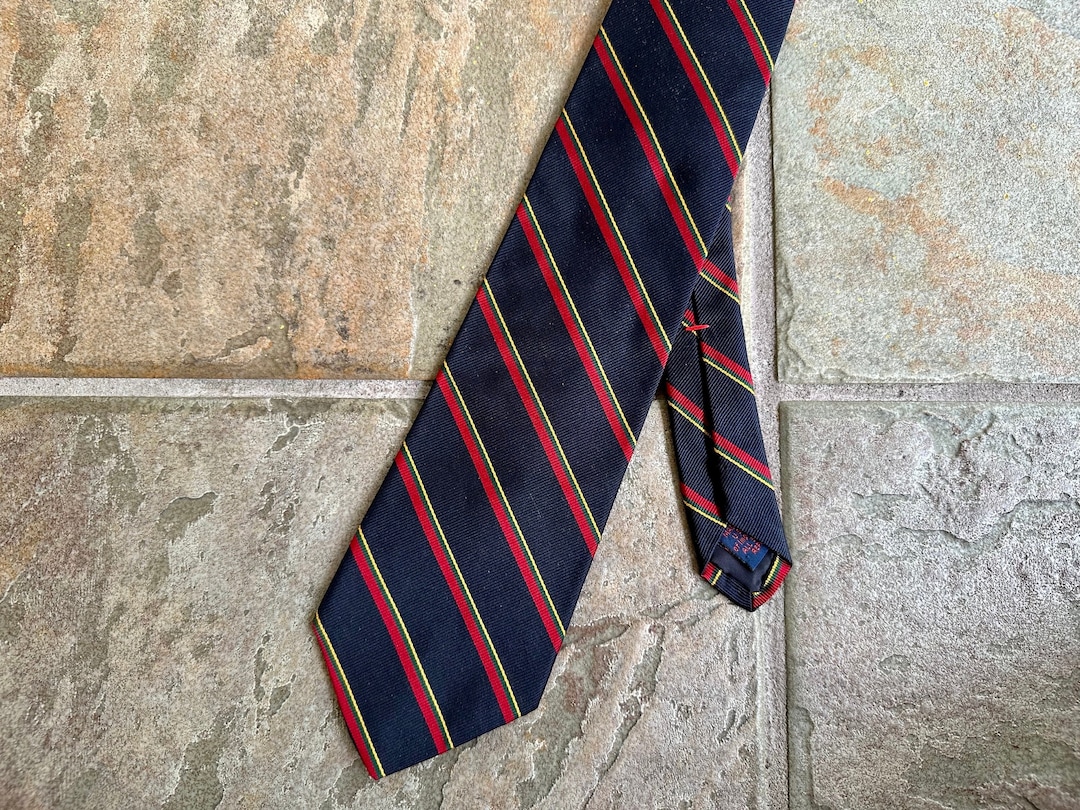 Vintage ROOSTER Navy Blue & Red Regimental Striped Silk Repp Tie DOBBER'S Vero Beach Ivy League ...