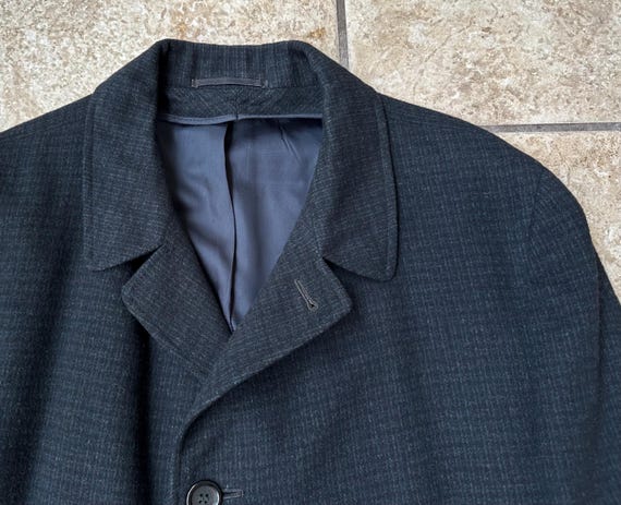 1960s Dark Green & Blue Plaid Tweed Wool Overcoat | 4… - Gem