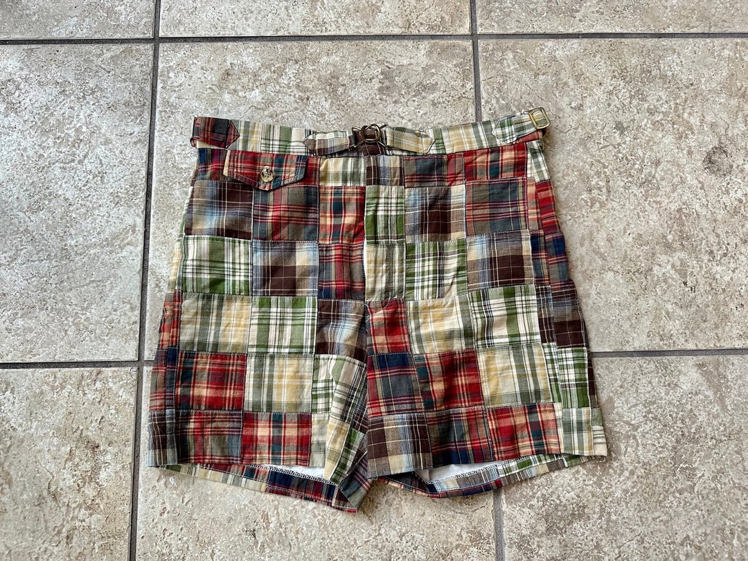 Vintage O'CONNELL'S Red & Green Patchwork Madras Cotton Swim Trunks ...
