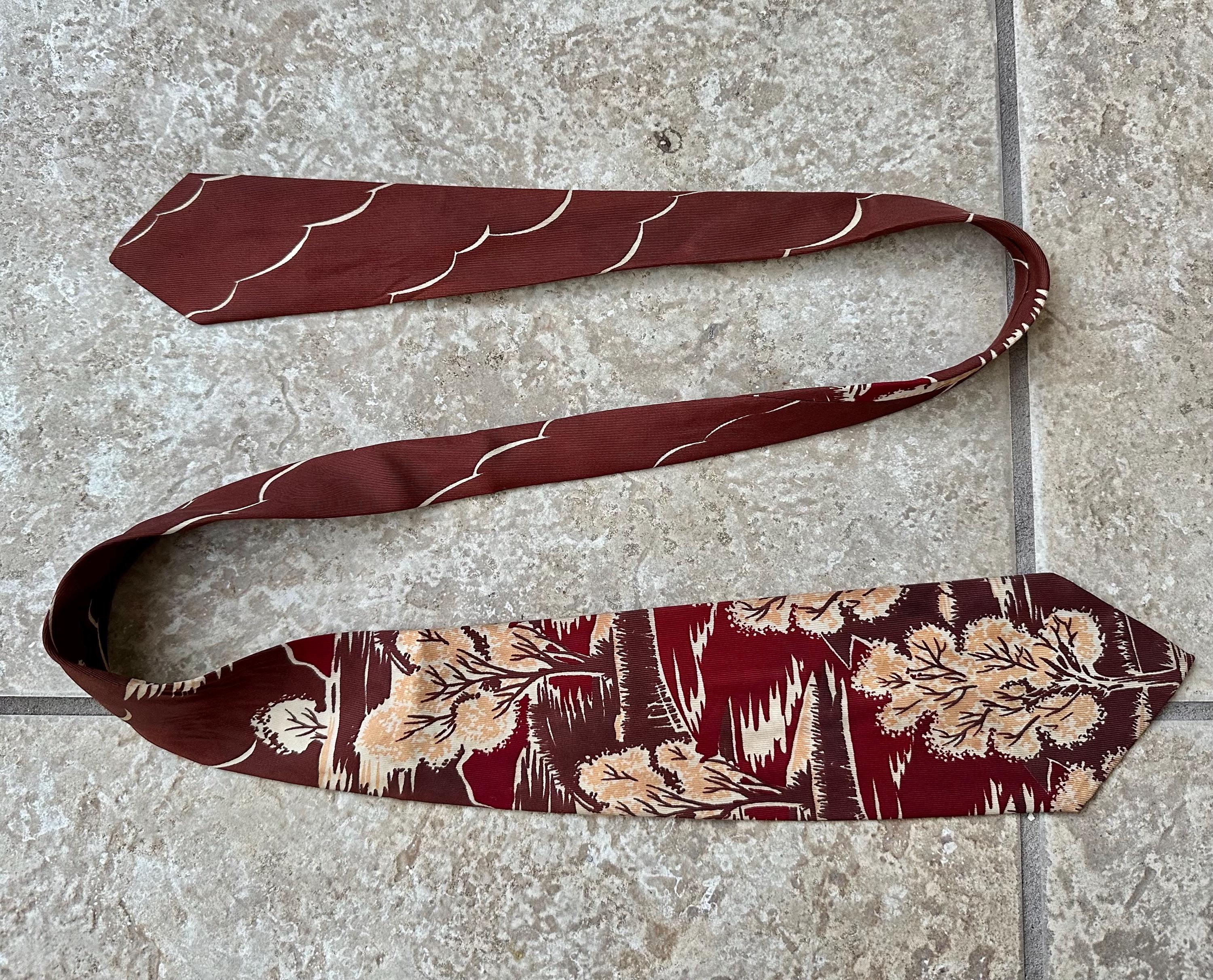 1940s Red Printed Rayon Tie | ROYALIST Art Deco Trad - Etsy