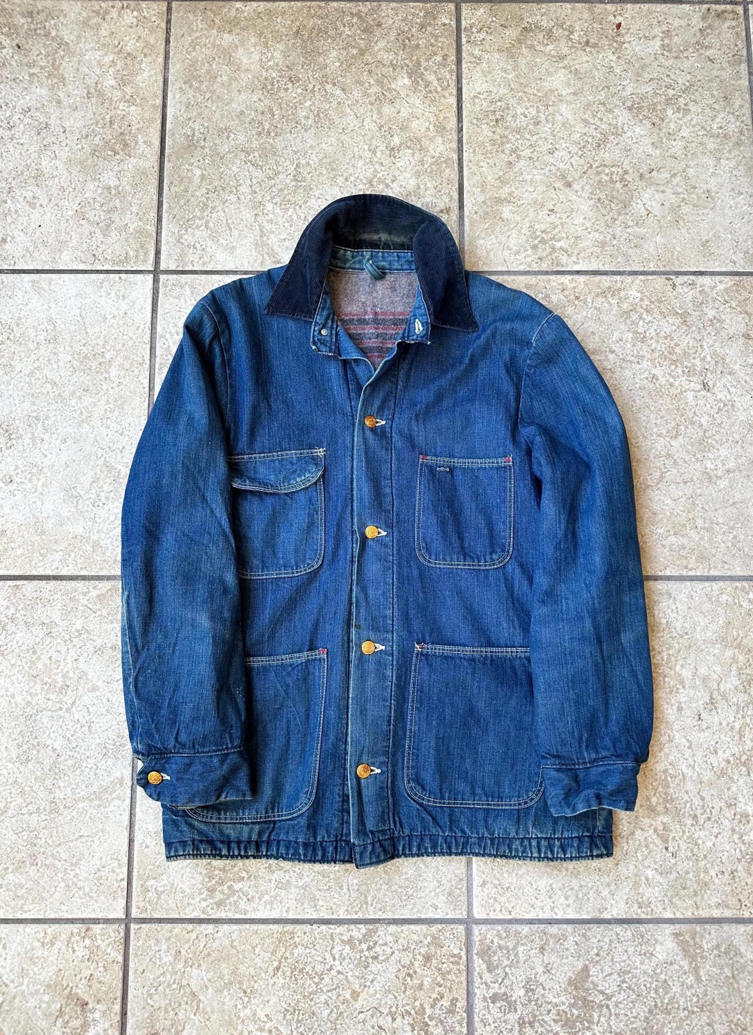 1970s WRANGLER Blue Denim Chore Coat W/ Blanket Lining | Medium | Made ...