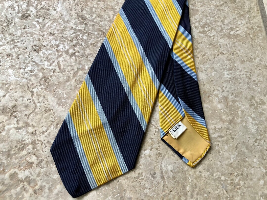 1970s Blue & Yellow Regimental Striped Silk Repp Tie | Ivy League Trad ...