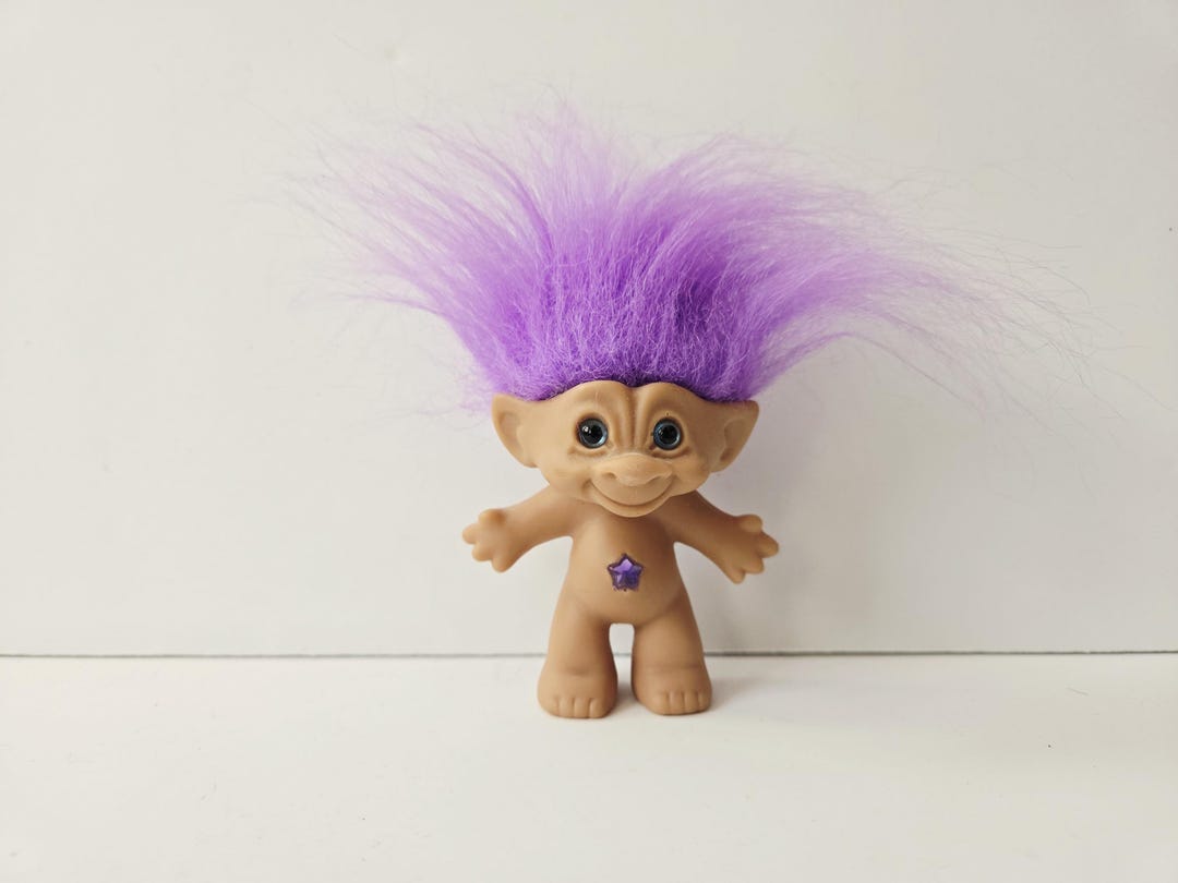 Vintage Ace Novelty Treasure Troll Doll Blue Eyes, Purple Hair, Purple ...