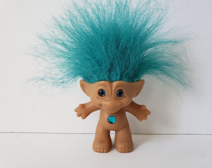 Vintage Ace Novelty Treasure Troll Doll Aqua Blue Hair Teal - Etsy