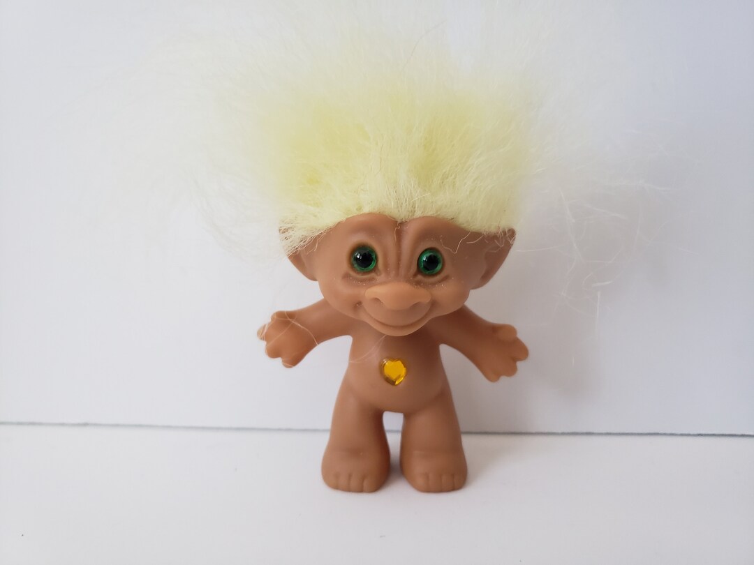 Vintage Ace Novelty Treasure Troll Doll: Yellow Hair, Heart Jewel, 3 ...