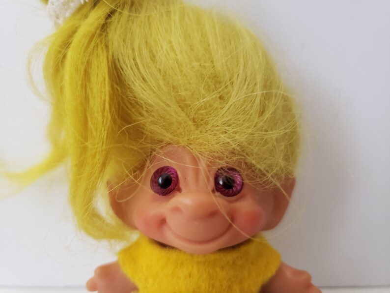 Vintage Troll Doll, Unmarked, Custom, Yellow Hair, Purple Eyes, 2.5 ...